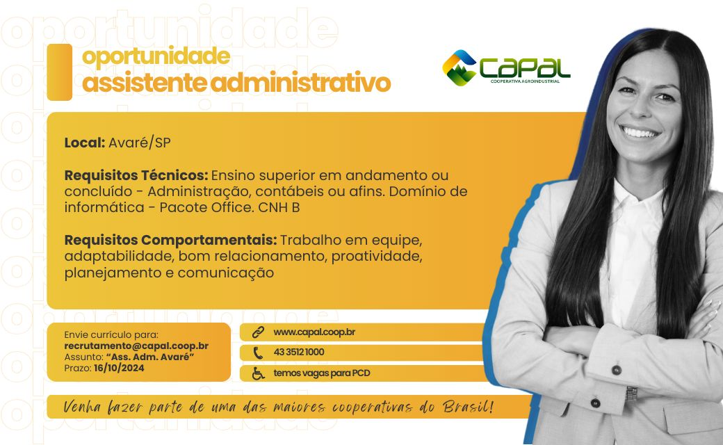Vaga p/ - Assist. Administrativo - Sincomerciários Avaré