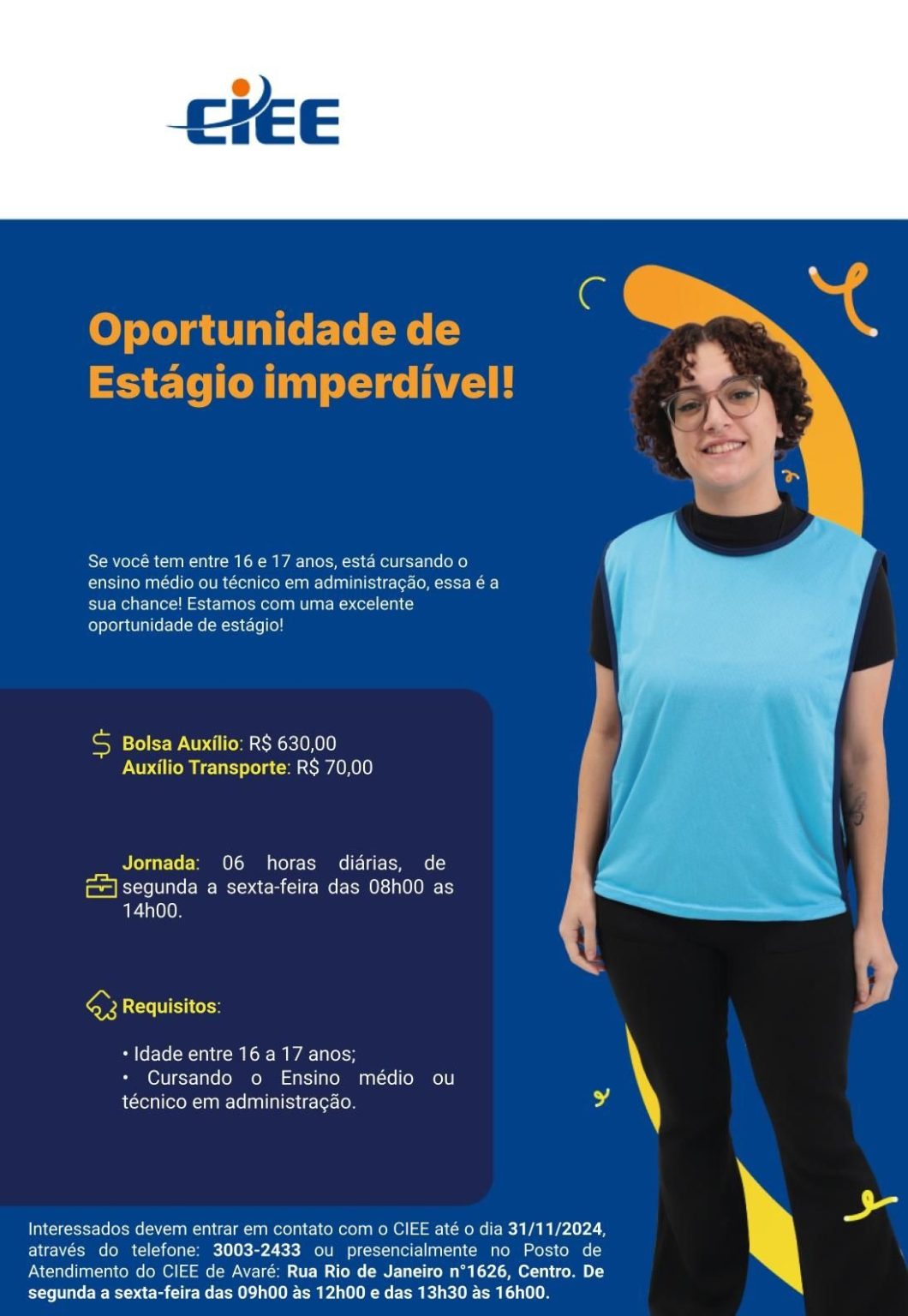 Oportunidade de Estágio - CIEE - Sincomerciários Avaré